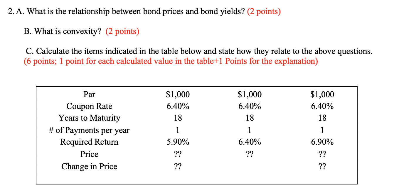 Solved 2. A. What is the relationship between bond prices | Chegg.com