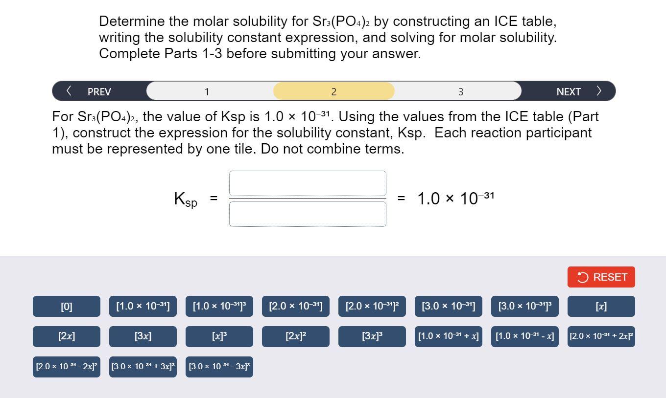 Solved Determine the molar solubility for Sr3(PO4)2 by | Chegg.com