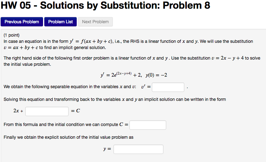 Solved HW 05 - Solutions by Substitution: Problem 8 Previous | Chegg.com