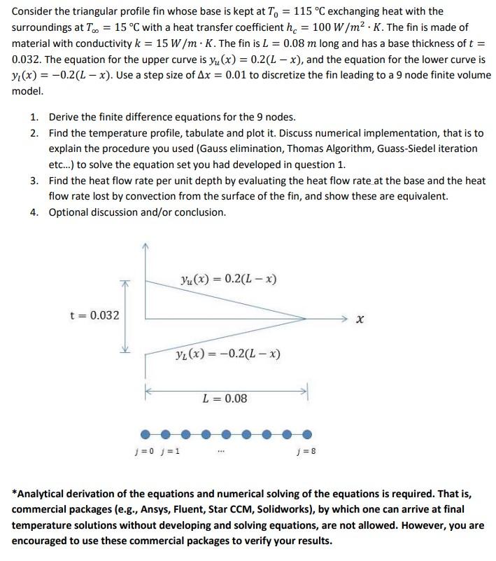 Solved Consider the triangular profile fin whose base is | Chegg.com