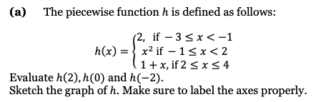 Solved (a) The piecewise function h is defined as follows: | Chegg.com