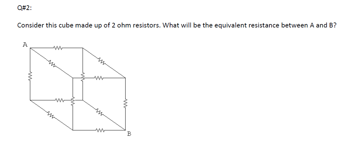 Solved Q#2: Consider this cube made up of 2 ohm resistors. | Chegg.com