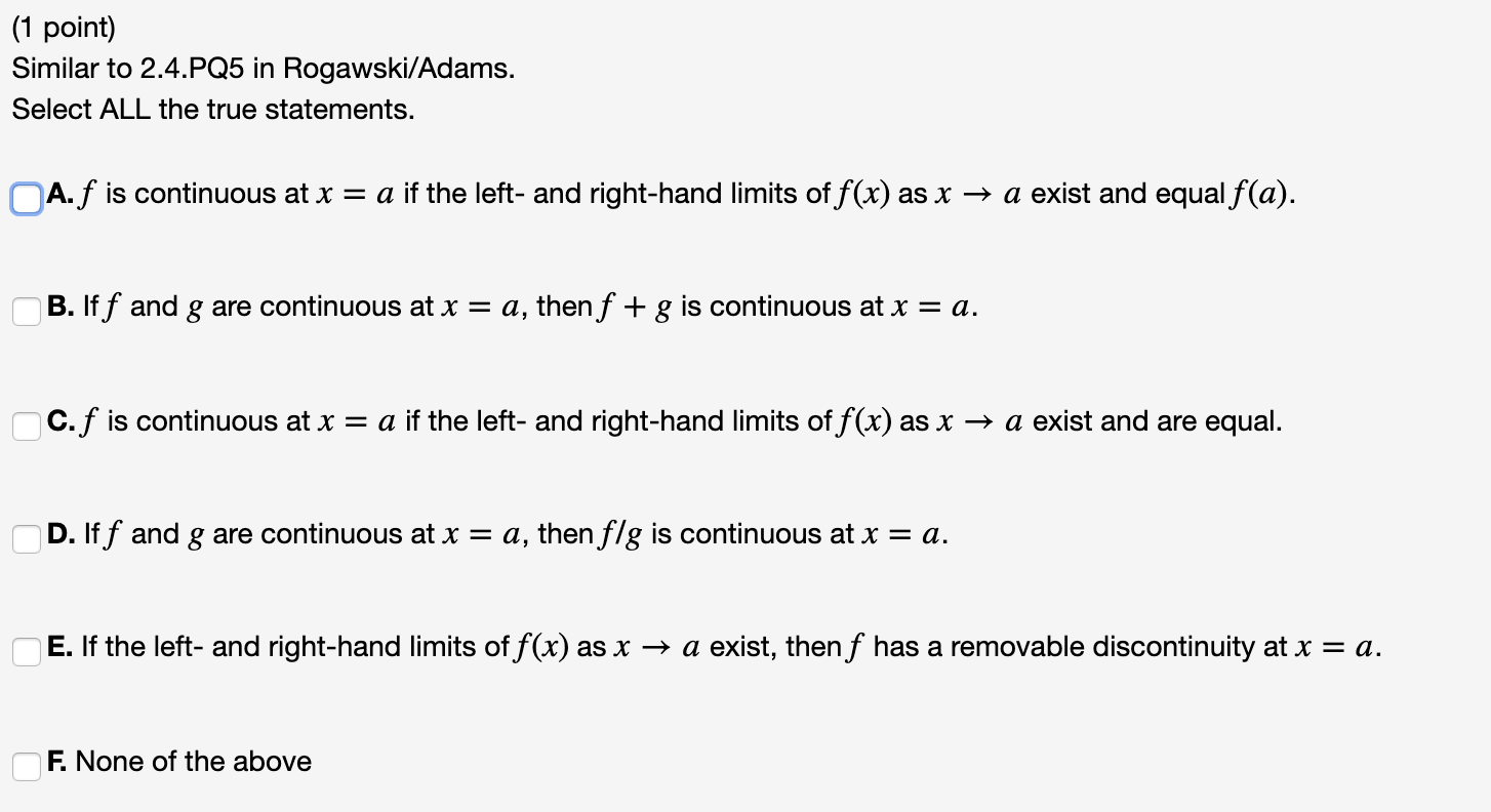 Solved (1 point) Similar to 2.4.PQ5 in Rogawski/Adams. | Chegg.com