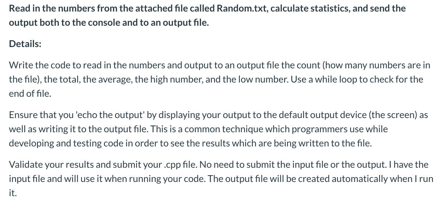 Solved Read in the numbers from the attached file called | Chegg.com