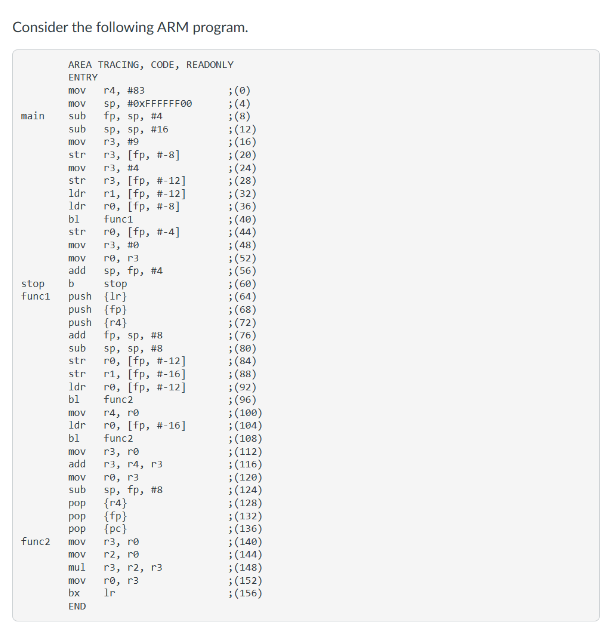 Solved Consider the following ARM program. | Chegg.com