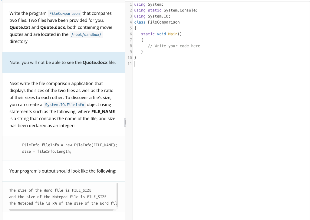 Solved Write The Program Filecomparison That Compares Two