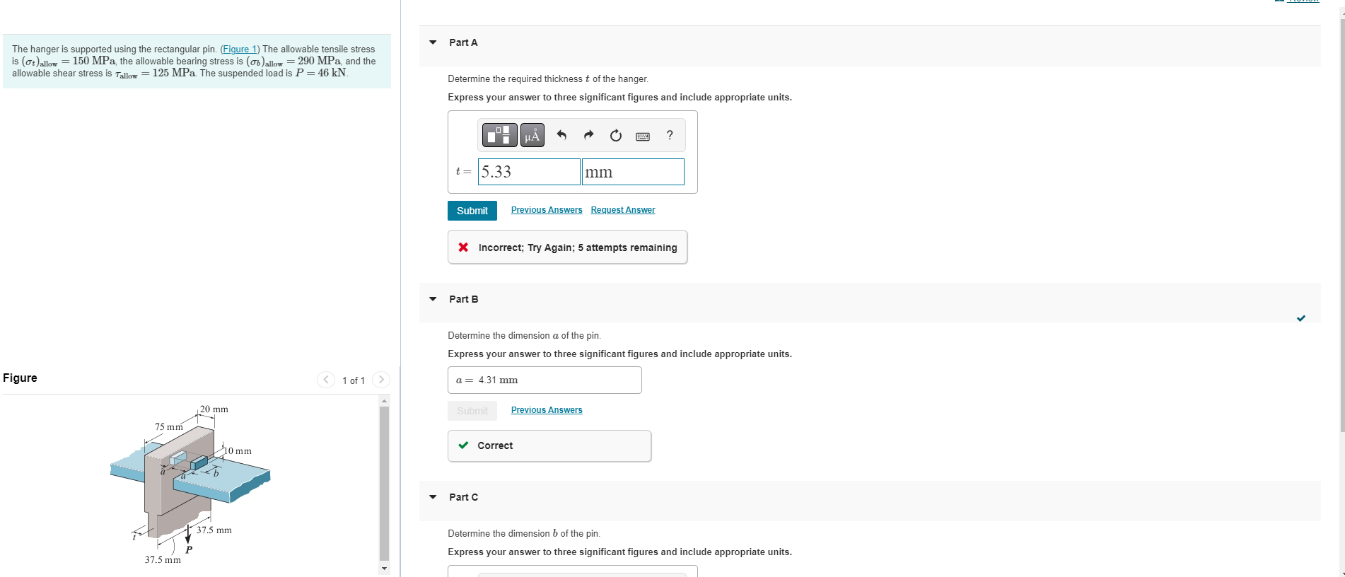Solved The hanger is supported using the rectangular pin. | Chegg.com