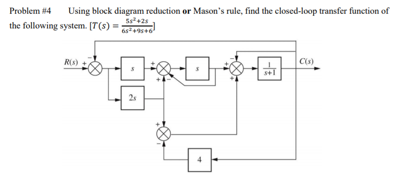 Solved Problem #4 Using block diagram reduction or Mason's | Chegg.com