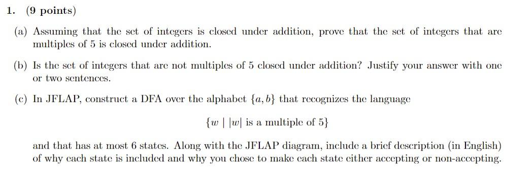 Solved 1. (9 points ) (a) Assuming that the set of integers | Chegg.com