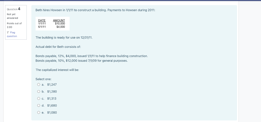Solved Beth hires Howsen in 1/1/11 to construct a building. | Chegg.com