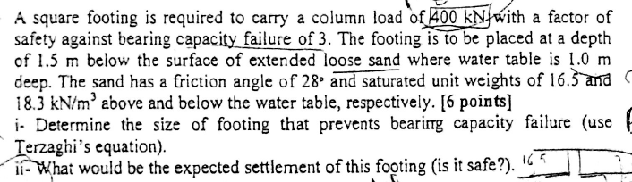 Solved A square footing is required to carry a column load | Chegg.com