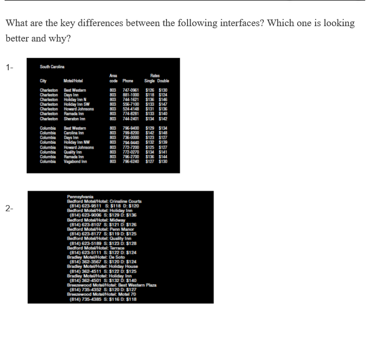 Solved What are the key differences between the following | Chegg.com