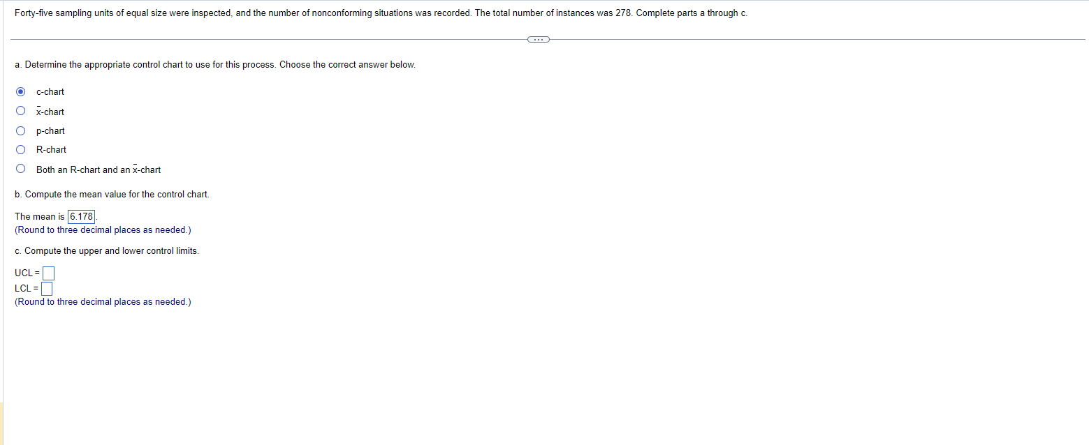 Solved a. Determine the appropriate control chart to use for | Chegg.com