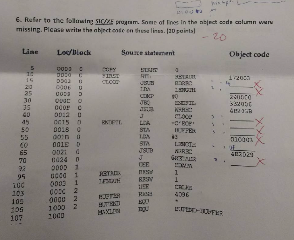 6. Refer to the following SIC/XE program. Some of | Chegg.com