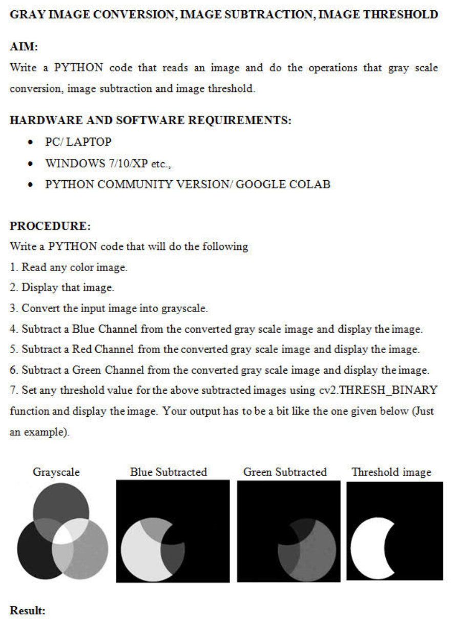 Solved GRAY IMAGE CONVERSION, IMAGE SUBTRACTION, IMAGE | Chegg.com
