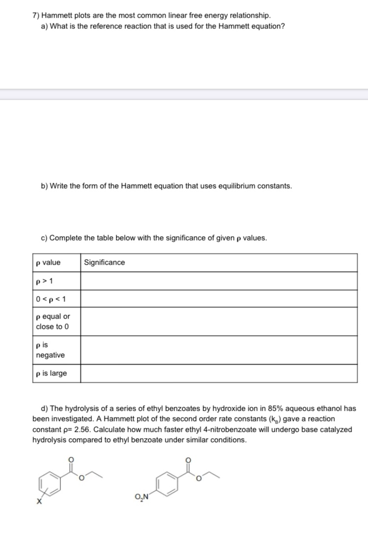 Solved 7) Hammett plots are the most common linear free | Chegg.com