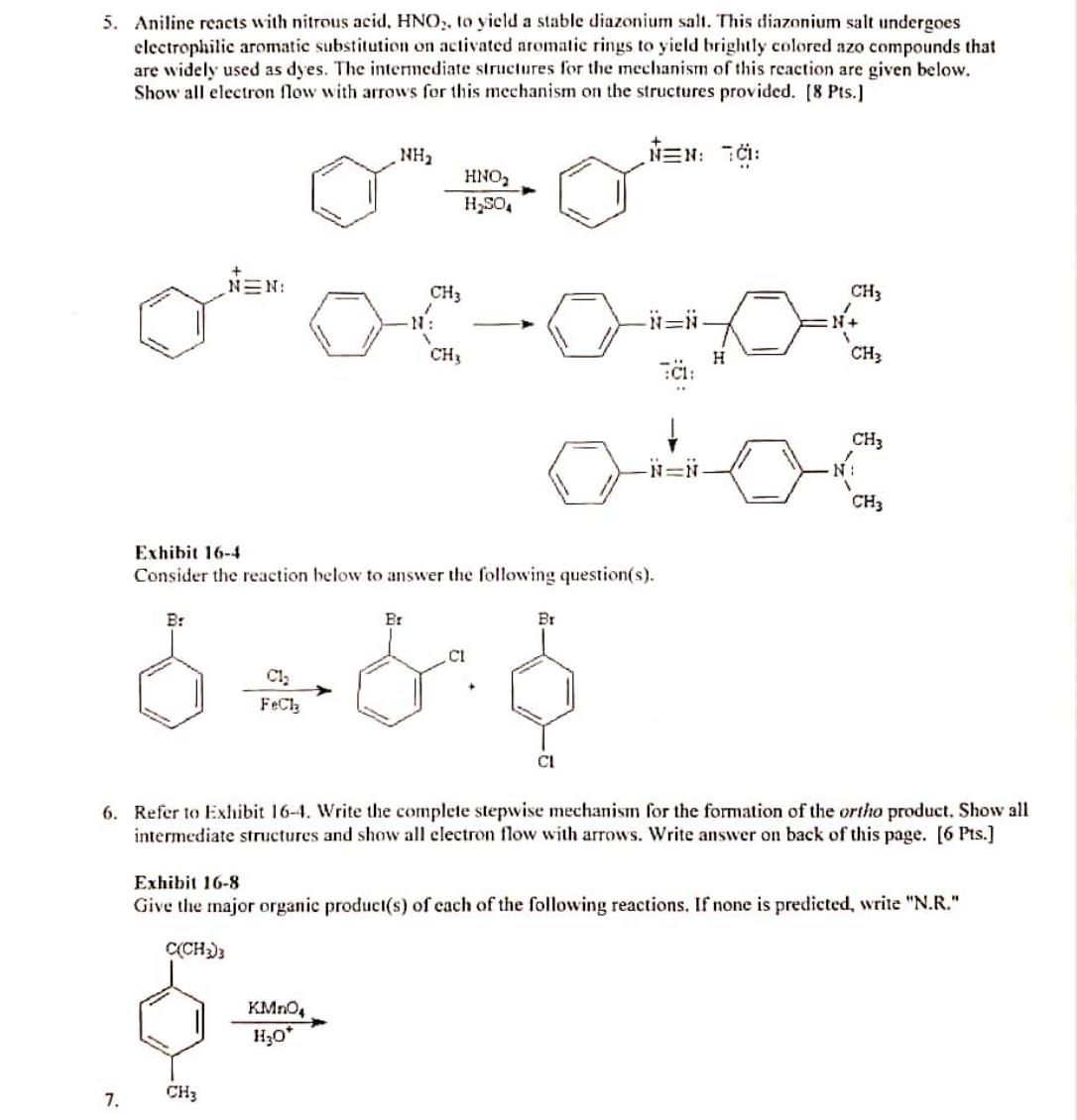 Solved 5. Aniline reacts with nitrous acid, HNO,, to yield a | Chegg.com