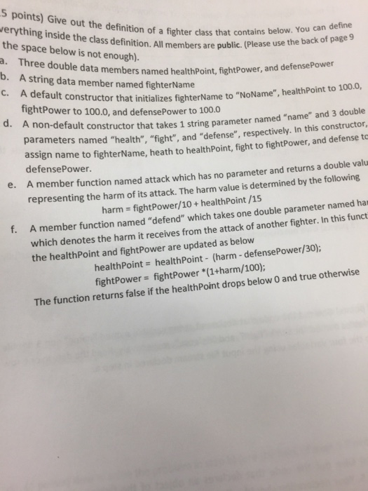 Solved 5 points) Give out the definition of a fighter class | Chegg.com
