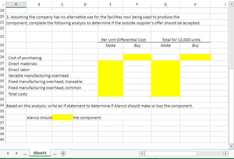 Solved YELLOW CELLS NEED FILLED. EXCEL FORMULAS ONLY - | Chegg.com