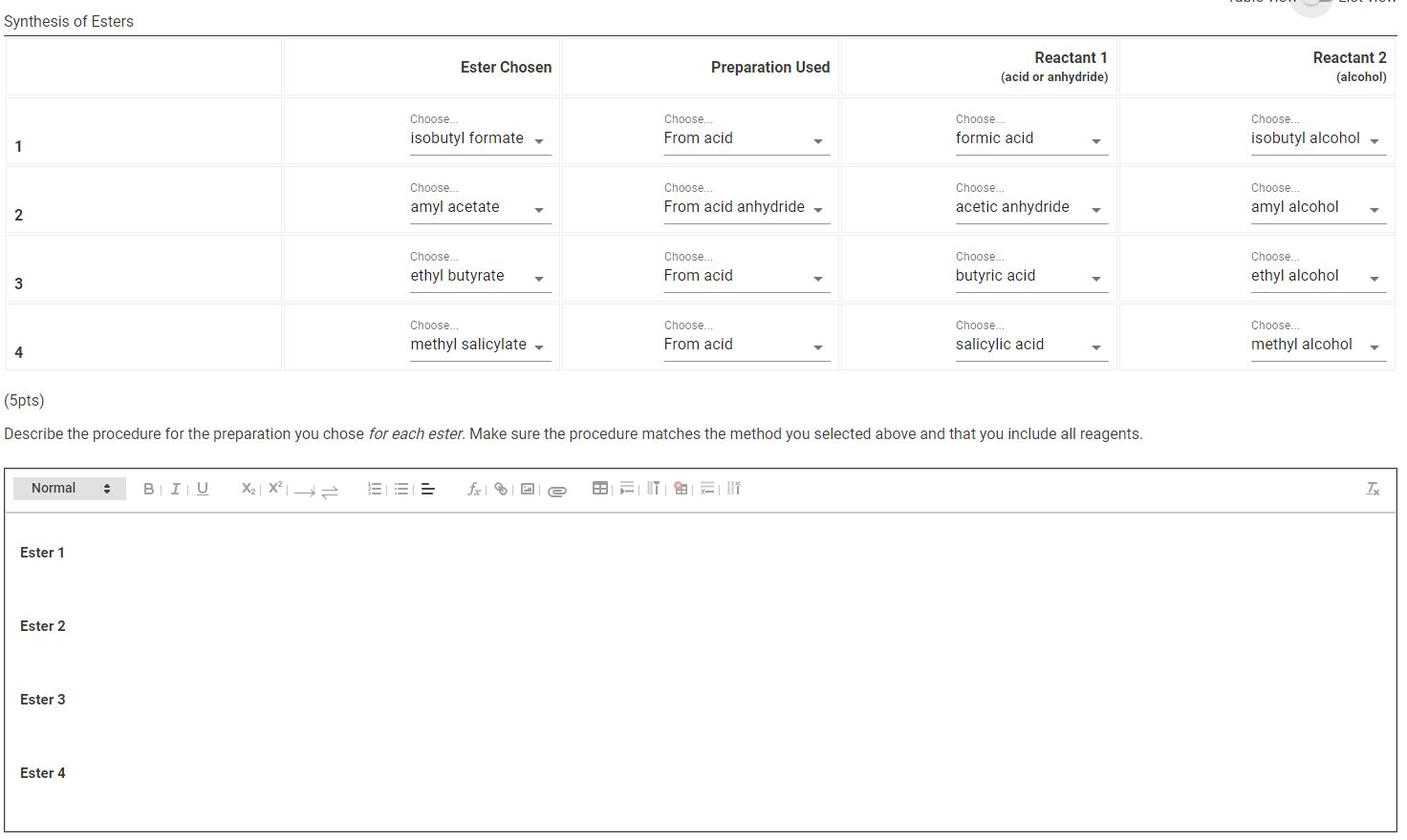 Synthesis of Esters(5pts)Describe the procedure for | Chegg.com