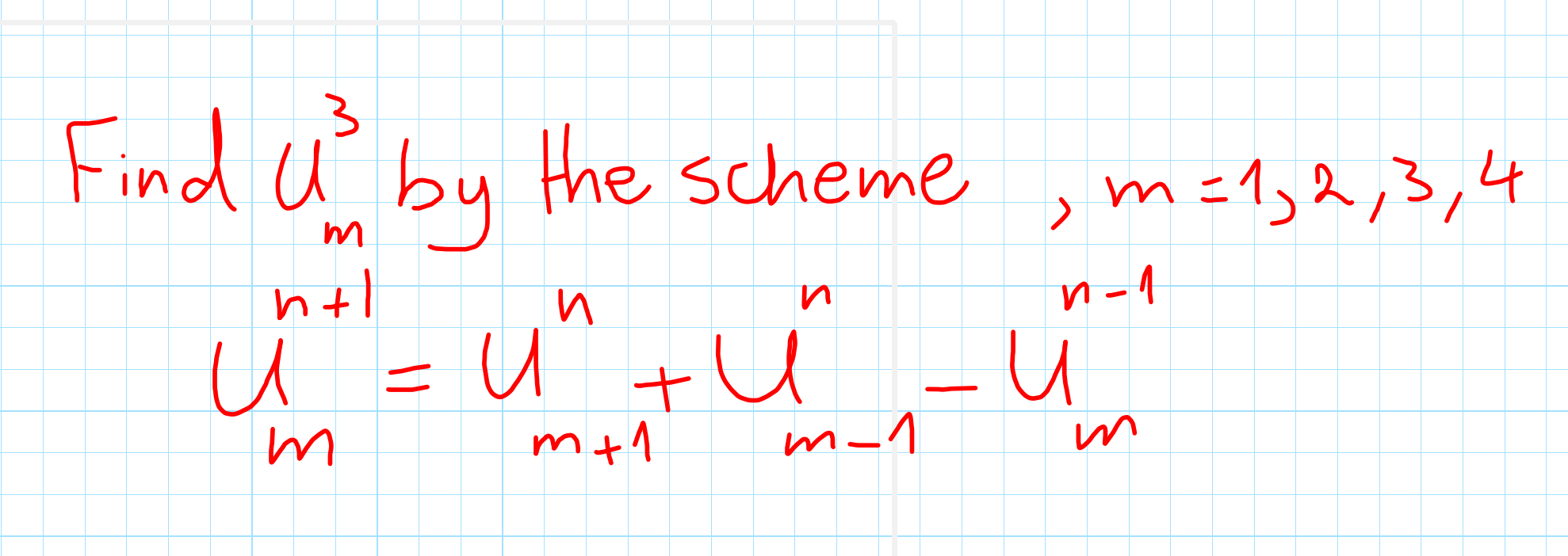 Solved 3 3 m=1,2,3,4 > Find u by the scheme u - u= utu n-1 U | Chegg.com