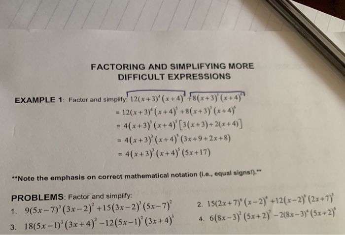 Solved FACTORING AND SIMPLIFYING MORE DIFFICULT EXPRESSIONS | Chegg.com