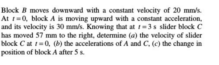 Solved Block B moves downward with a constant velocity of 20 | Chegg.com