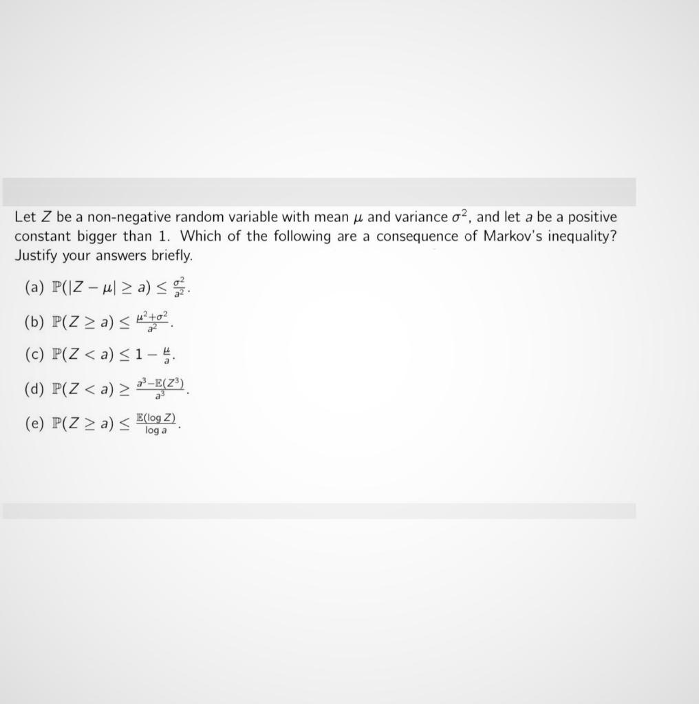 Solved Let Z be a non-negative random variable with mean u | Chegg.com