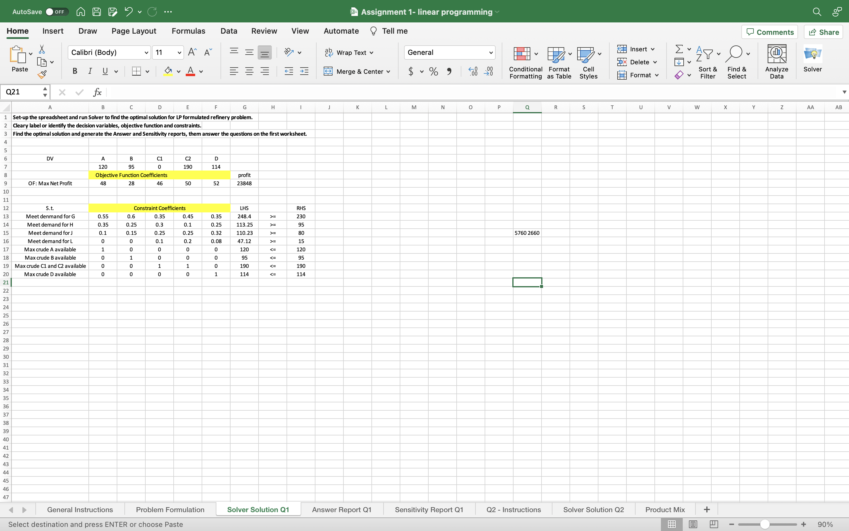 Solved AutoSave Assignment 1- linear programming Home Insert | Chegg.com
