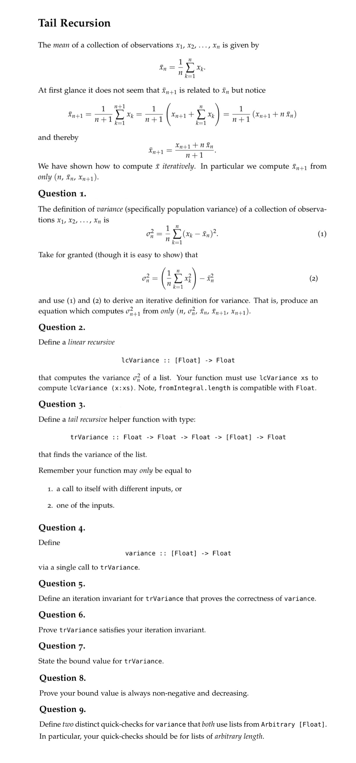 Solved Tail RecursionThe mean of ﻿a collection of | Chegg.com