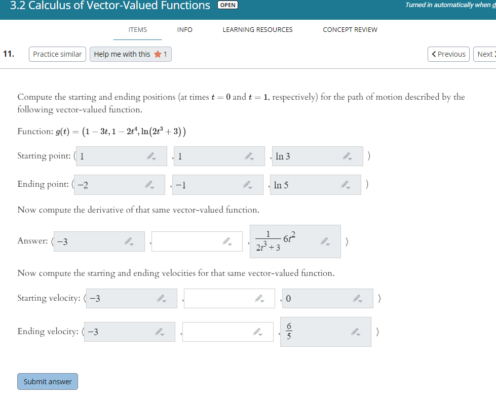 Solved 3.2 Calculus of Vector-Valued Functions OPEN Turned | Chegg.com