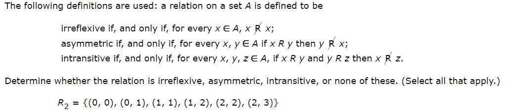 Solved The following definitions are used: a relation on a | Chegg.com