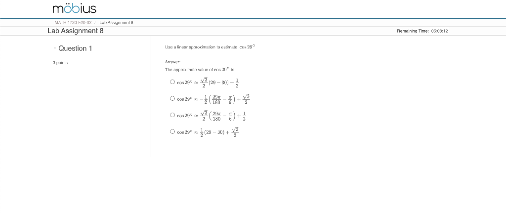 Solved möbius MATH 1720 F20-02 / Lab Assignment 8 Lab | Chegg.com