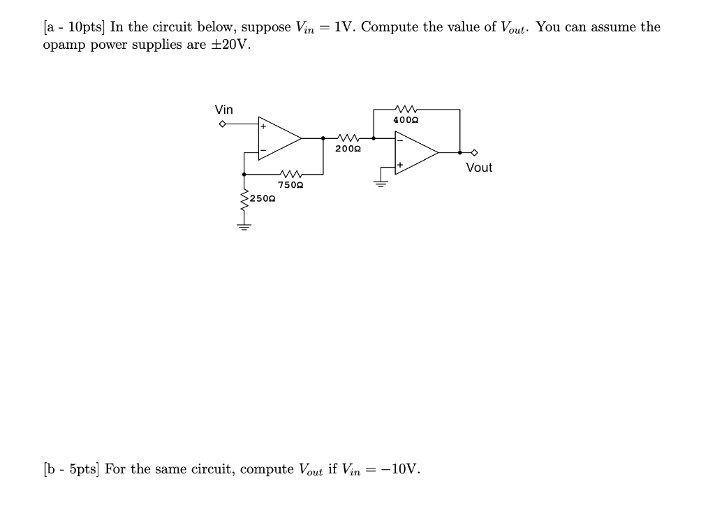 Solved [a - 10pts] In the circuit below, suppose Vin = 1V. | Chegg.com