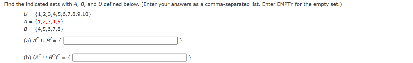 Solved Find the indicated sets with A,B, and U defined | Chegg.com