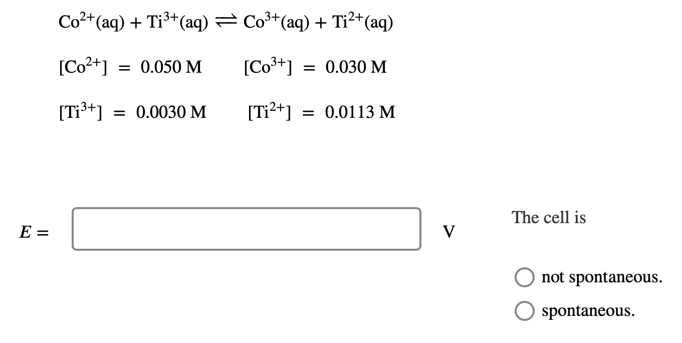 Solved Calculate The Cell Potential E For The Given