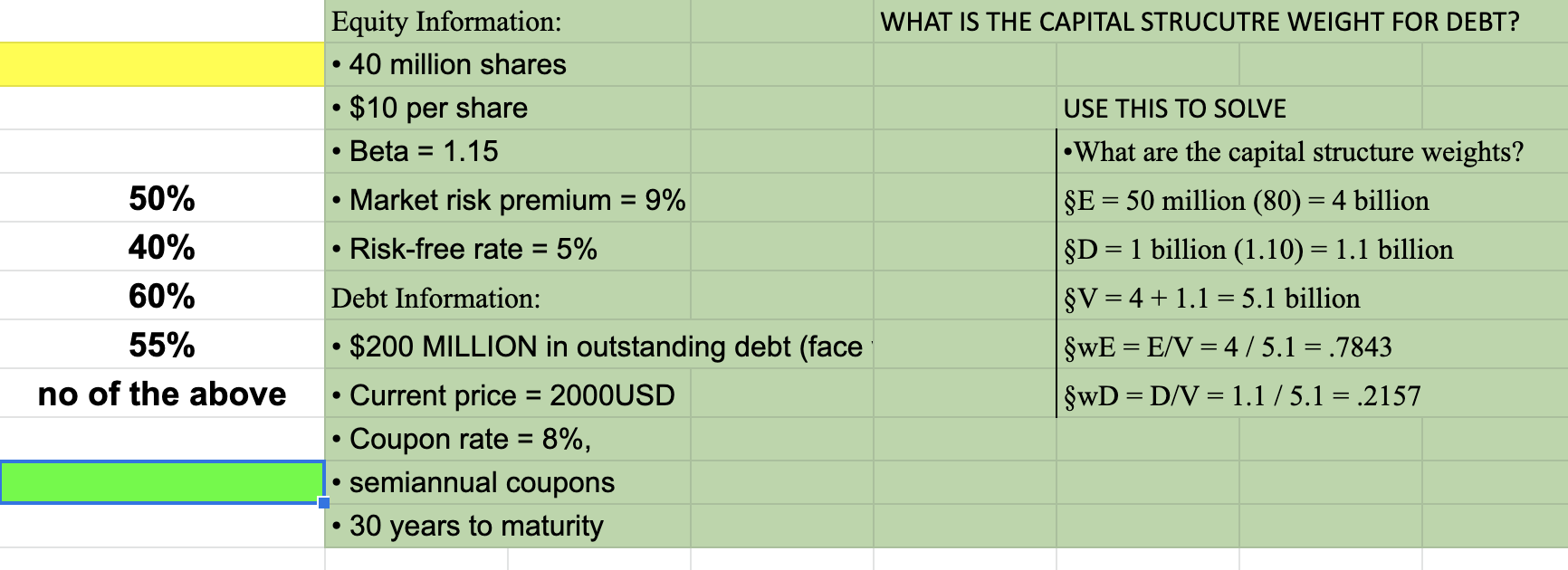 Solved WHAT IS THE CAPITAL STRUCUTRE WEIGHT FOR DEBT? 0 | Chegg.com