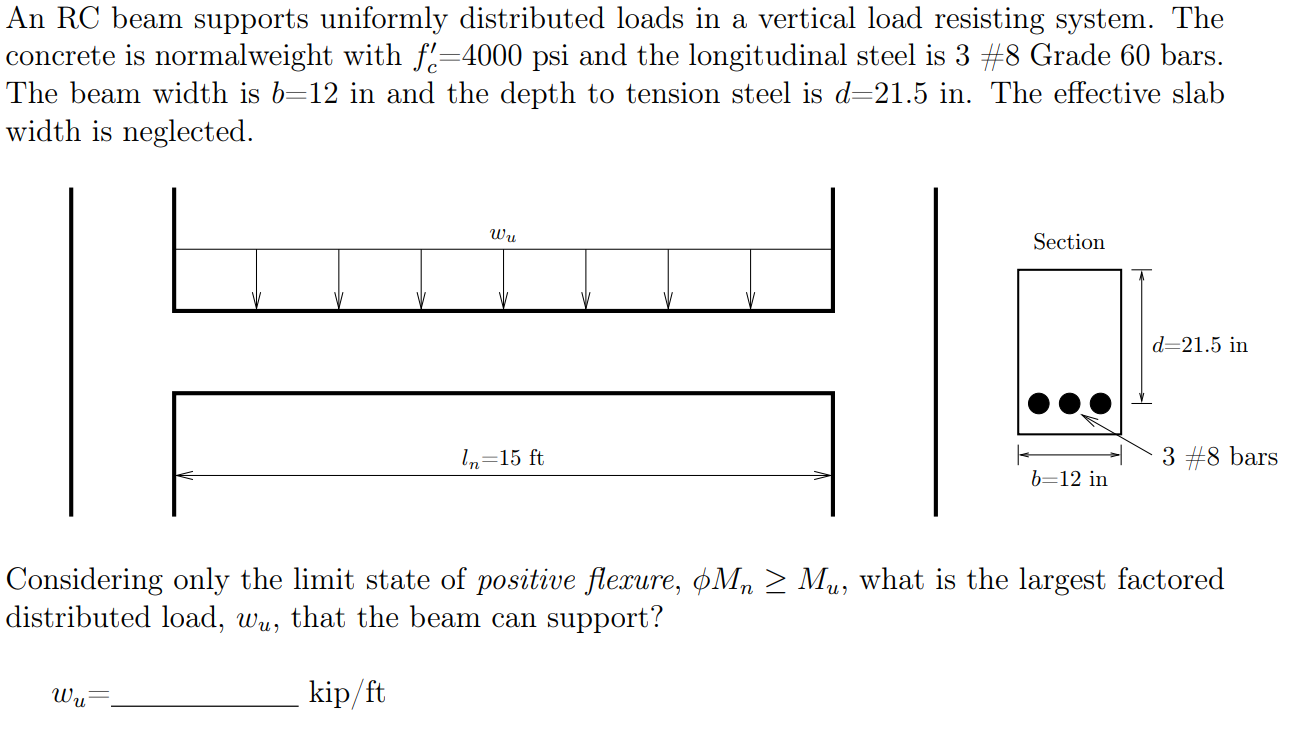 Solved An RC beam supports uniformly distributed loads in a | Chegg.com