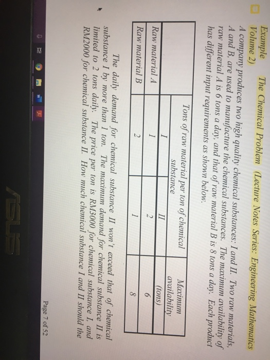 Solved Example The Chemical Problem (Lecture Notes Series: | Chegg.com