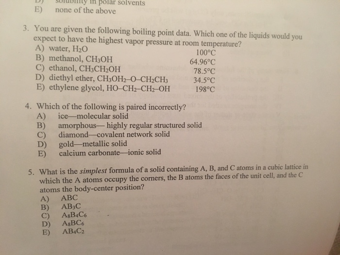 Solved 3.) you are given the following boiling point data. | Chegg.com