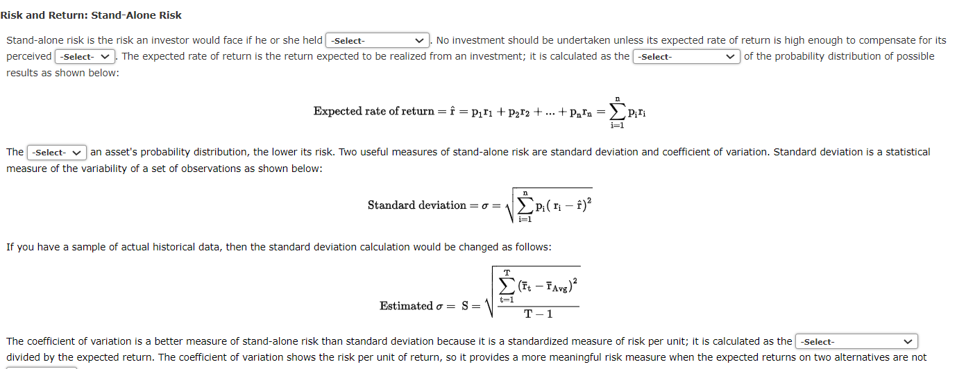 Solved Stand-alone risk is the risk an investor would face | Chegg.com