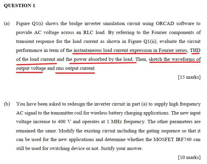 Solved (a) Figure Q1(i) shows the bridge inverter simulation | Chegg.com