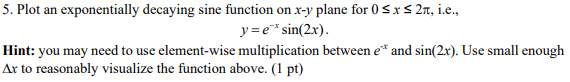 Solved 5. Plot an exponentially decaying sine function on | Chegg.com