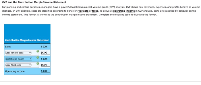 Solved CVP and the Contribution Margin Income Statement For | Chegg.com