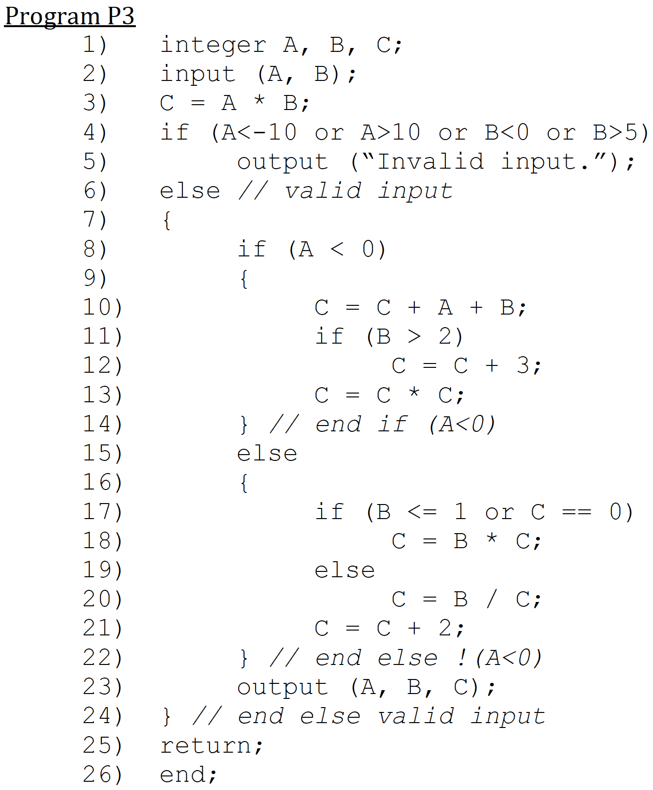 Solved 5. For the following program P3 written in | Chegg.com