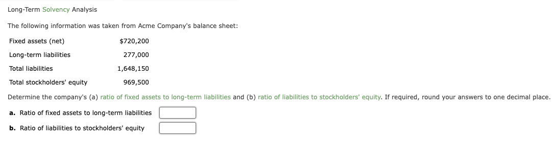 Solved Long-Term Solvency Analysis The following information | Chegg.com