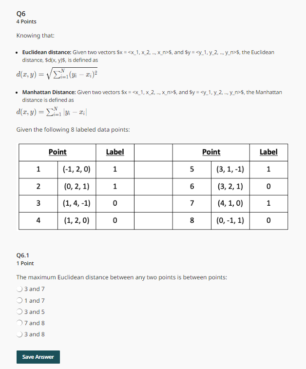 Solved - Euclidean distance: Given two vectors | Chegg.com