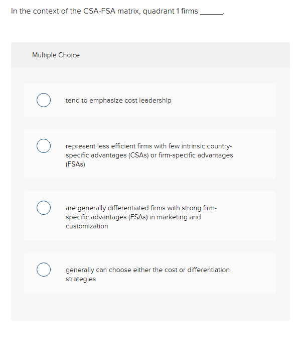 Solved In the context of the CSA-FSA matrix, quadrant 1 | Chegg.com