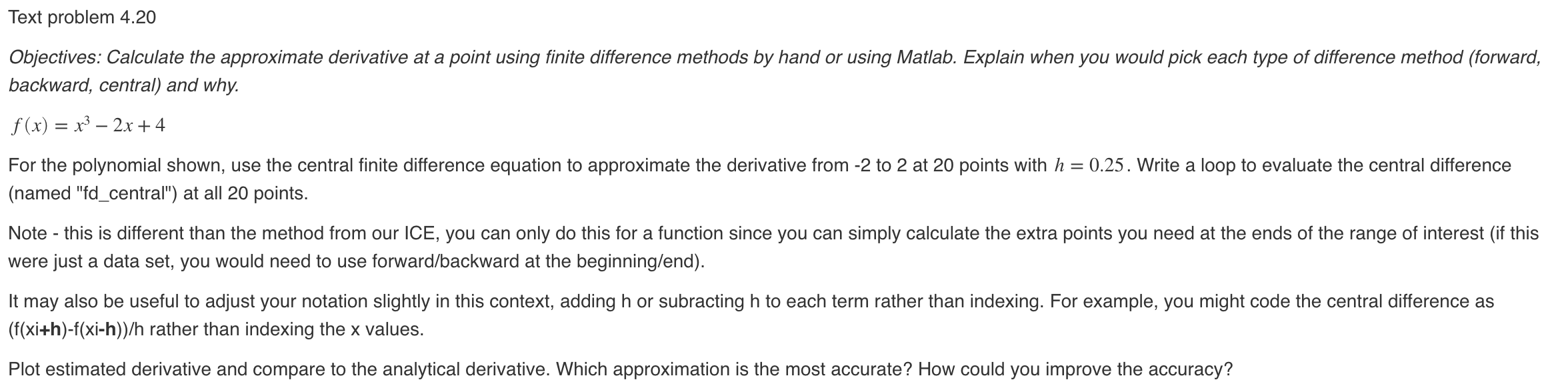 Objectives: Calculate the approximate derivative at a | Chegg.com