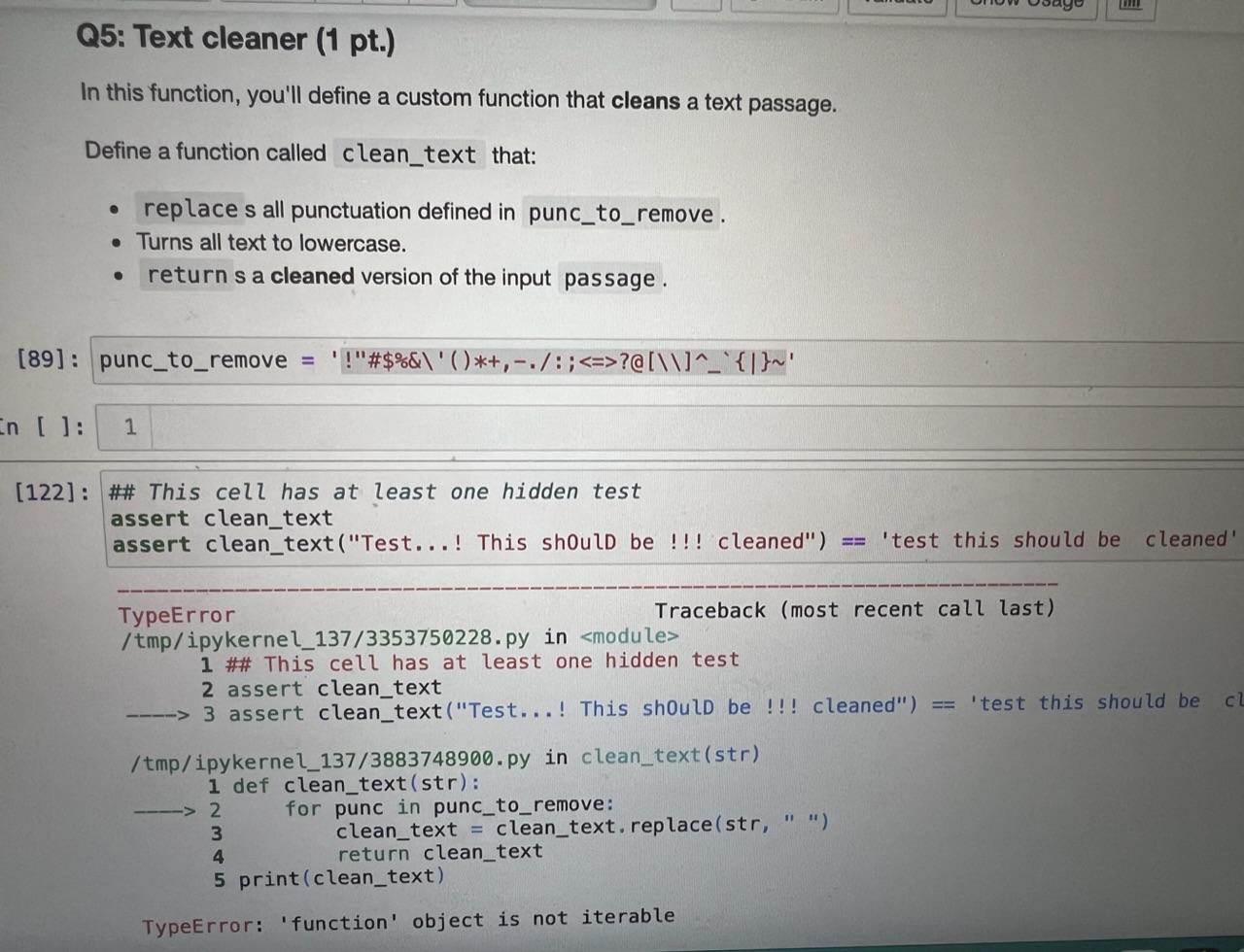 Solved Q.: Text cleaner (1 pt.) In this function, you'll | Chegg.com